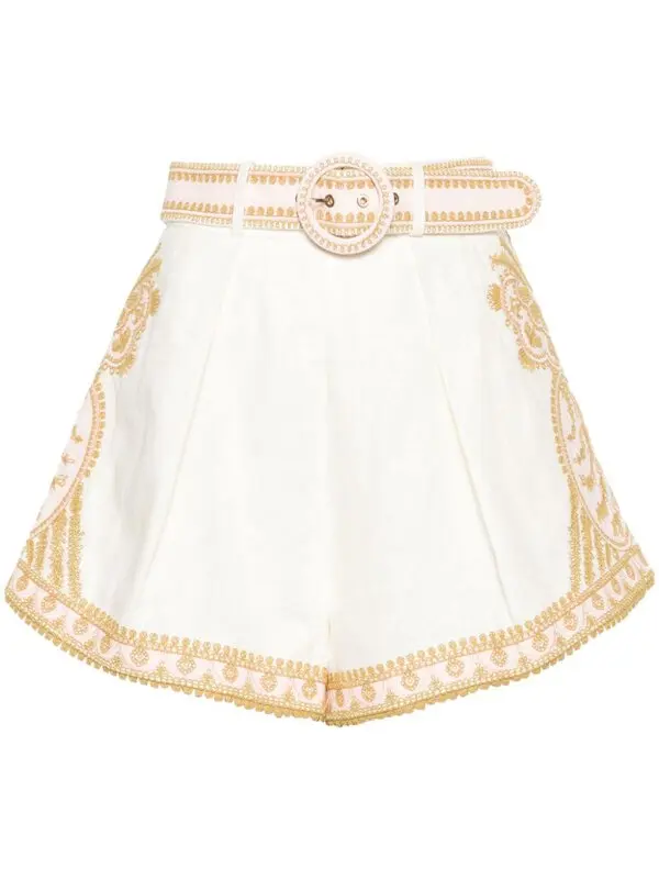 Zimmermann Waverly Embroidered Linen Shorts - Neutrals