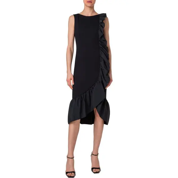 Akris Bateau Neck Ruffle Trim Midi Dress