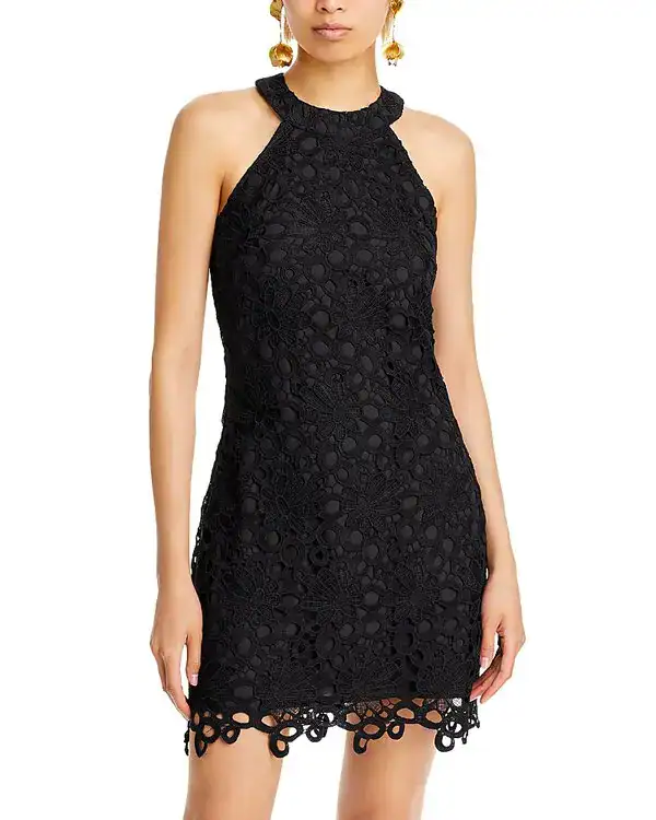 lace halter dress black Sparkling Lace Halter Dress main image 0