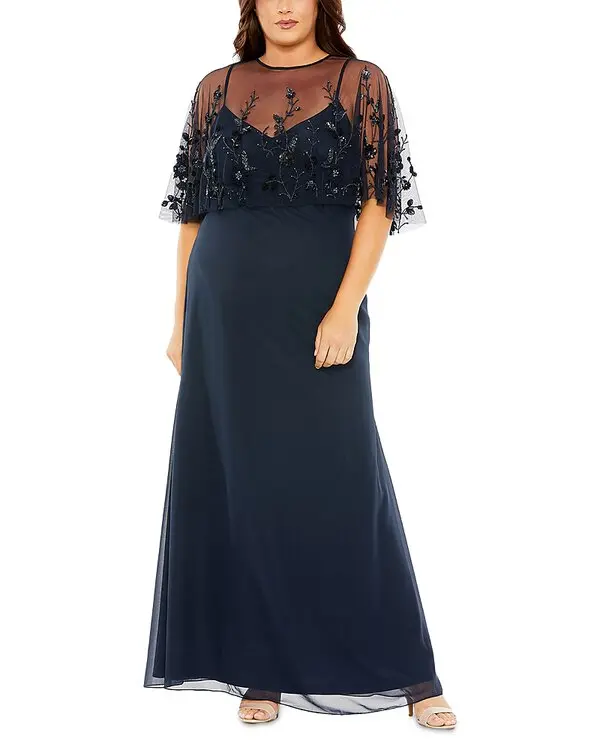 Mac Duggal Embellished Cape Gown - Midnight