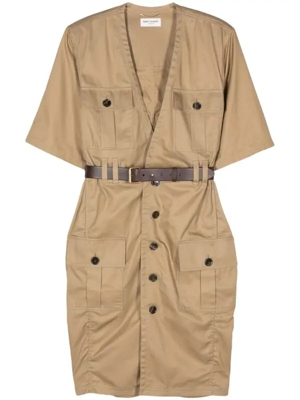 Saint Laurent Saharienne Shirt Dress - Neutrals