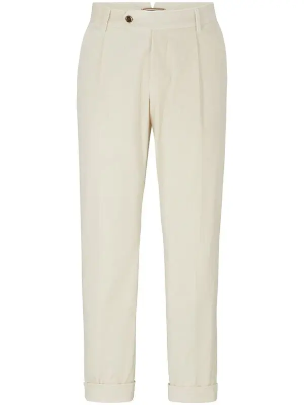 Hugo Boss Pleated Corduroy Trousers In Neutrals 37% Off