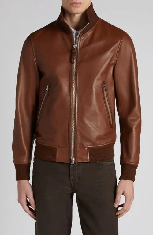 TOM FORD Tumbled Leather Track Bomber Jacket