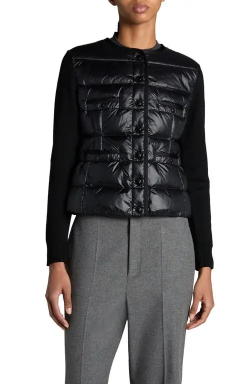 Moncler Mixed Media Down Cardigan - Black