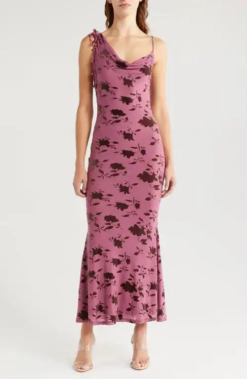 chinese dress ladies Ester Silk-Devoré Maxi Dress in Bouquet Devoré Black main image 0