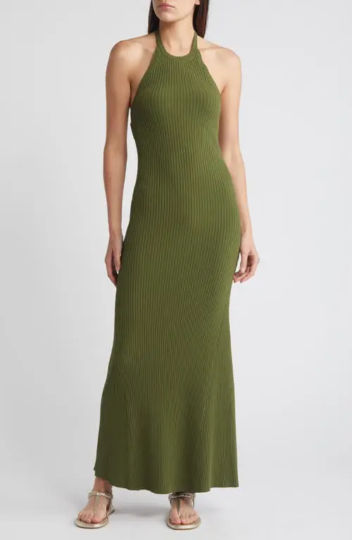 Moon River Rib Halter Dress In Olive - 70% Off | Editorialist