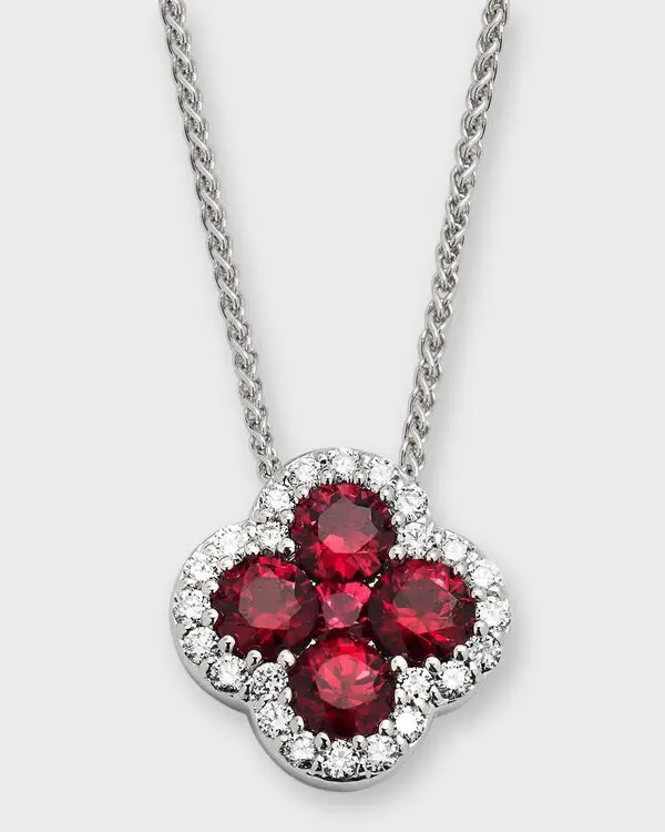 Neiman Marcus 18k White Gold Diamond And Ruby Pendant Necklace - Ruby & Diamond