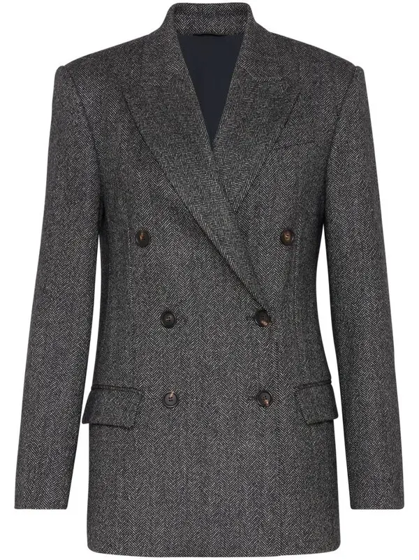 Brunello Cucinelli Double-breasted Herringbone Blazer - Grey