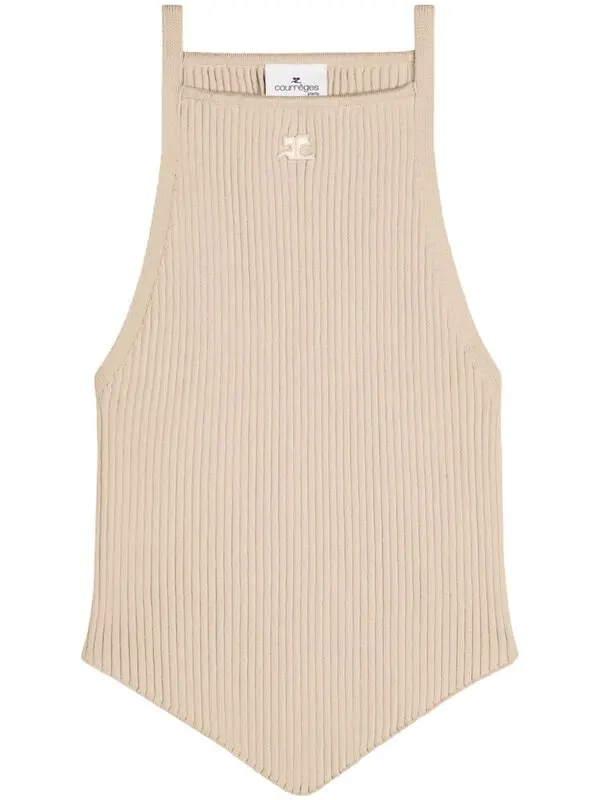 COURREGES Logo-embroidered Ribbed Top - Neutrals