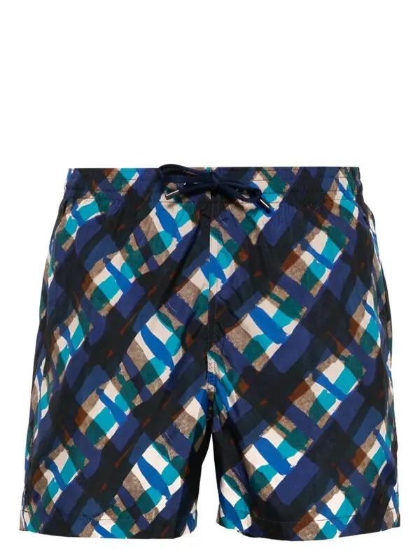 Canali Abstract-pattern Swim Shorts - Blue