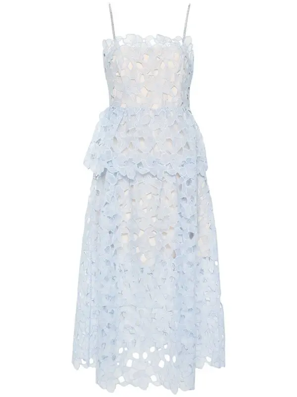 Self-Portrait Floral-Embroidered Cotton Midi Dress In Blue - 48% Off |  Editorialist