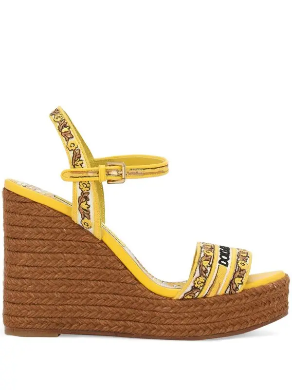 Dolce & Gabbana Majolica-print Wedge Sandals - Yellow