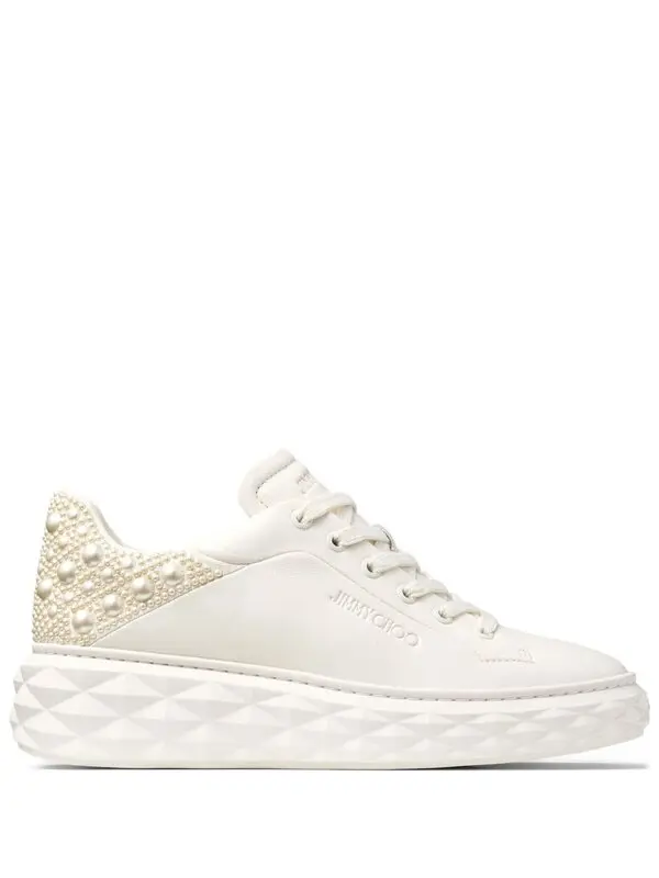 JIMMY CHOO Diamond Maxi Pearl-embellished Sneakers - Neutrals