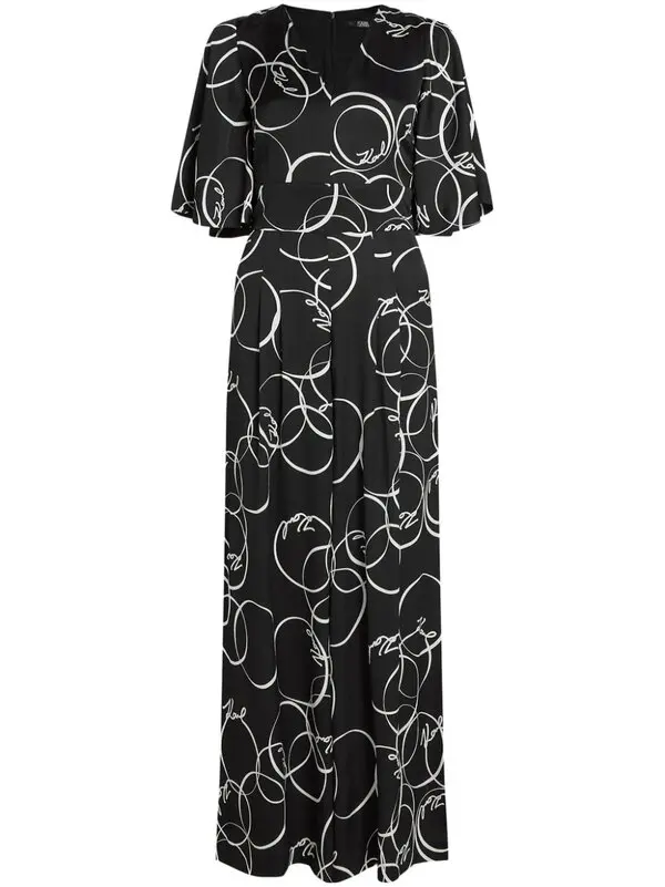 Karl Lagerfeld Circle-Print Jumpsuit In Black 58% Off Editorialist