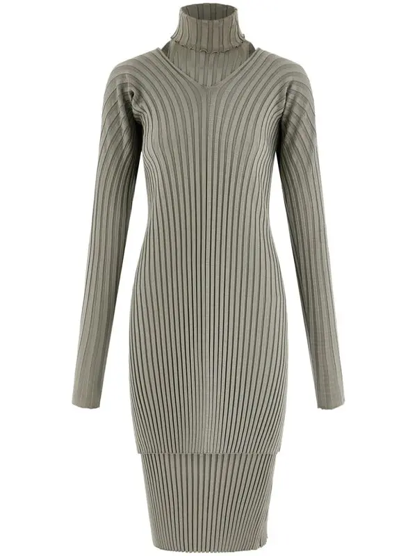 Ferragamo Layered Ribbed-Knit Dress In Grey - 50% Off | Editorialist