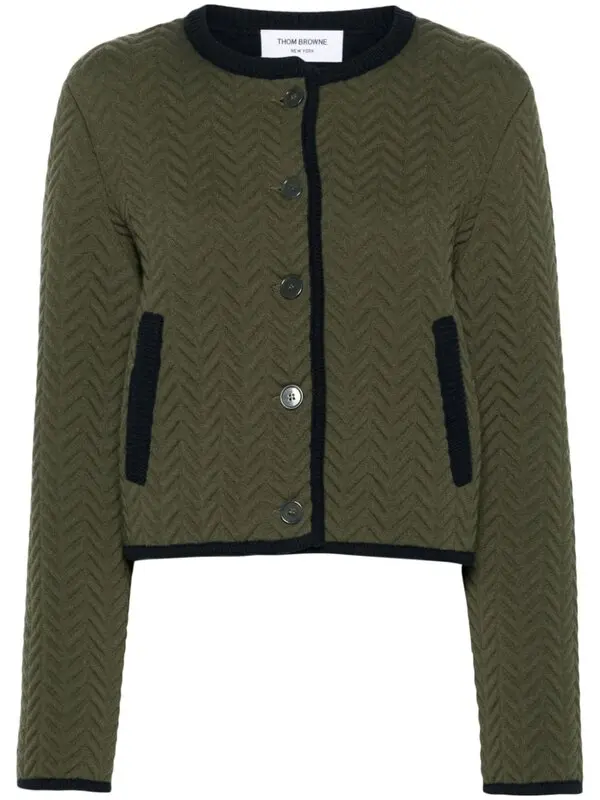 Thom Browne Herringbone Quilted Jacquard Cardigan - Green