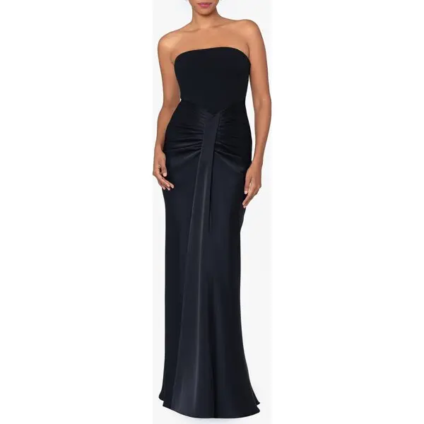 Betsy & Adam Strapless Satin Gown