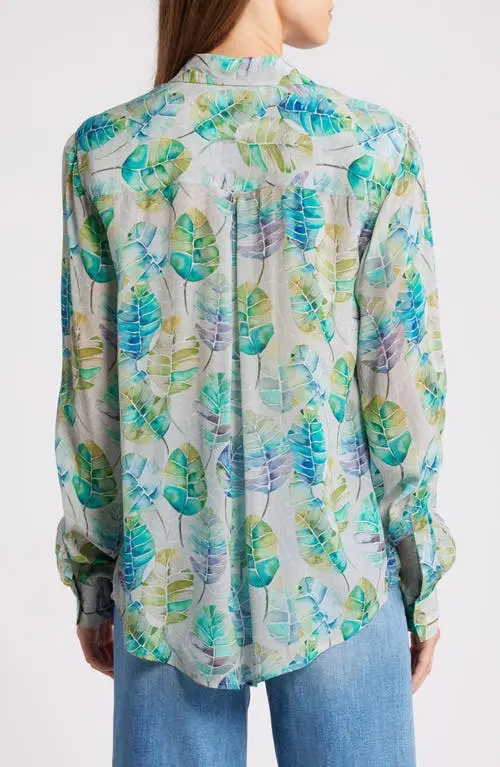 APNY Print Roll-up Sleeve Chiffon Button-up Shirt - Grey Multi