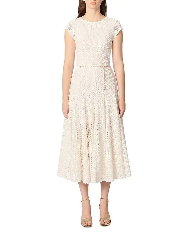 Maje Open Knit Midi Dress - White