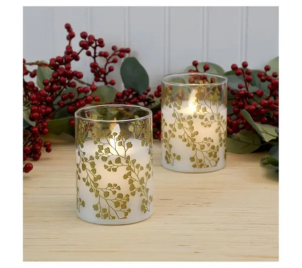 LUMABASE Led Glass Candles With Moving Flame, G Old Fern