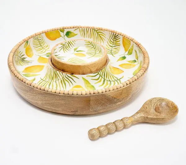 TEMP-TATIONS Seasonal Wood Chip And Dip Bowl