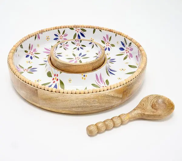 TEMP-TATIONS Old World Wood Chip And Dip Bowl