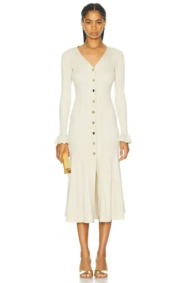 slim fit dress slacks Self-Portrait - Cream Crystal Trim Knit Mini Dress
