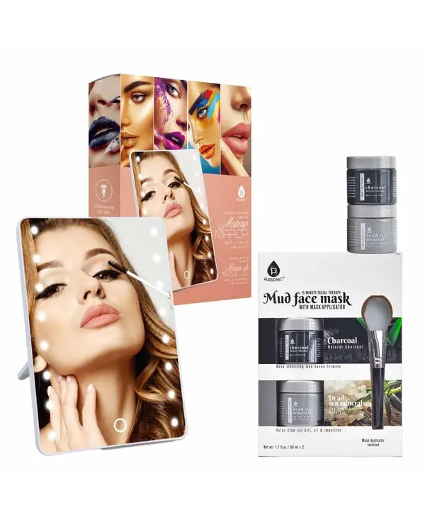 PURSONIC Touchscreen Led Vanity Mirror And Luxurious Gel And Mud Face Mask Set