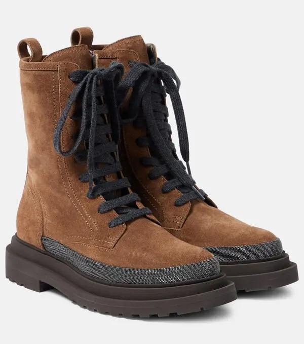 Brunello Cucinelli Monili Suede Combat Boots