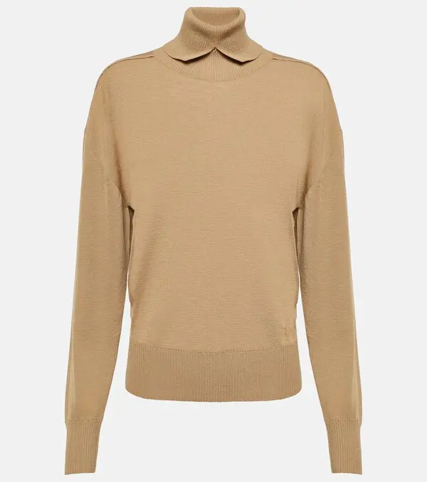 Burberry Turtleneck Wool Top - Beige