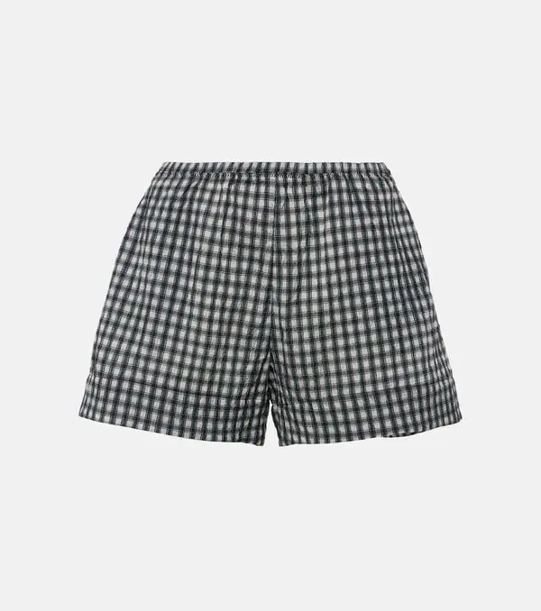 GANNI Checked Seersucker Shorts - Black