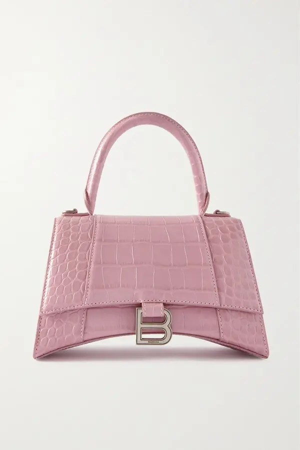 Balenciaga Hourglass Small Croc-effect Leather Tote - Pink