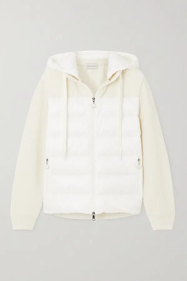 Moncler Ribbed Wool And Quilted Shell Down Hoodie