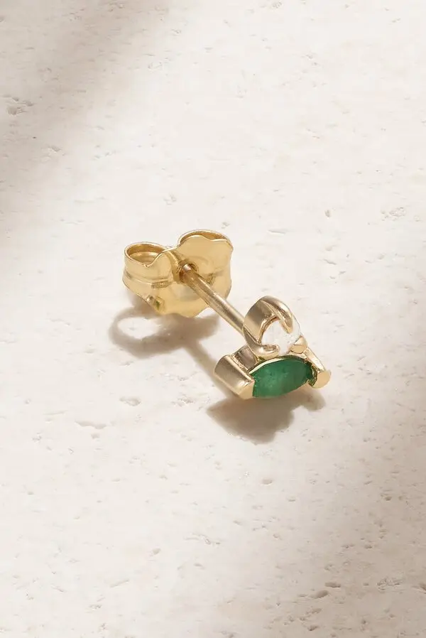 STONE AND STRAND 10-karat Emerald And Diamond Single Earring