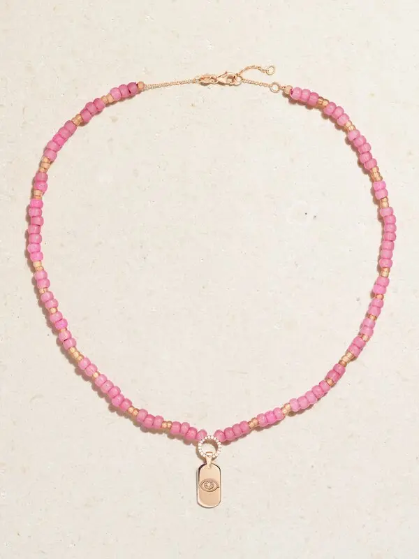 DIANE KORDAS Id 14-karat Rose Bead And Diamond Necklace - Gold