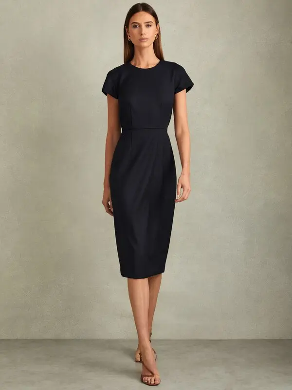 REISS Serena Textured Midi Dress - Navy