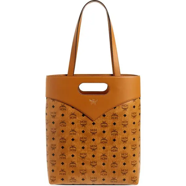 Mcm Large Diamond Visetos Tote Bag - Cognac
