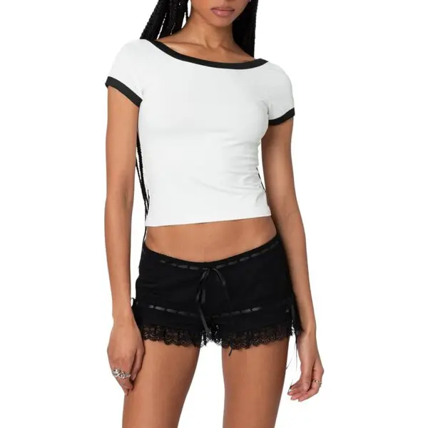 EDIKTED Contrast Trim Scoop Back T-shirt