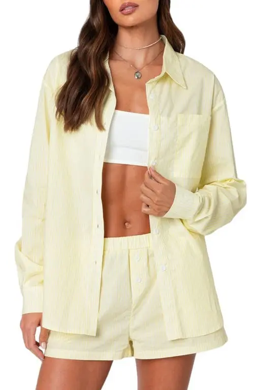 EDIKTED Pinstripe Oversize Shirt - Yellow
