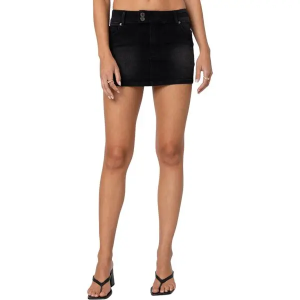 EDIKTED Eryn Denim Miniskirt - Black-washed