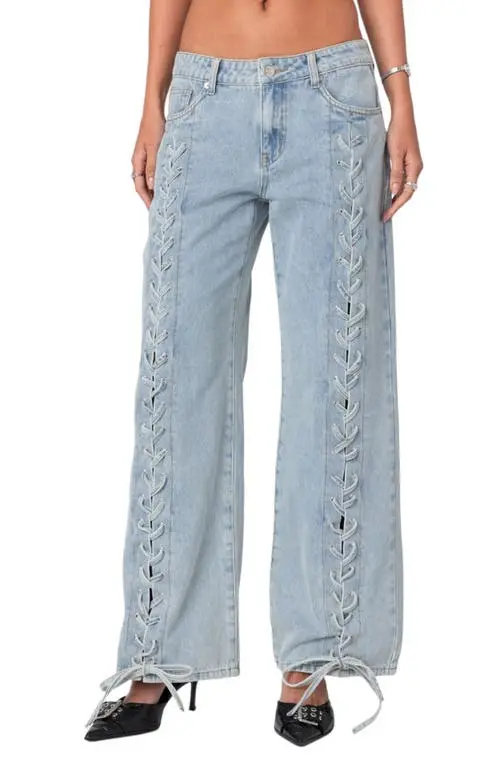 EDIKTED Laced Up Wide Leg Jeans
