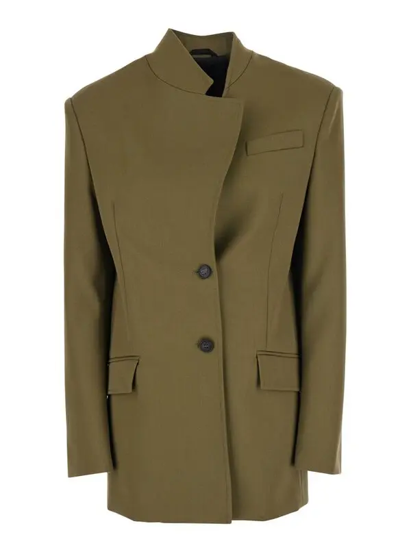 Attico Wool Jacket With Asymmetric Closure - Green