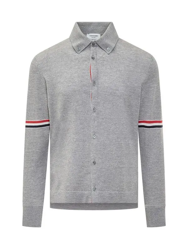 Thom Browne Striped Polo Shirt In Virgin Wool - Grey