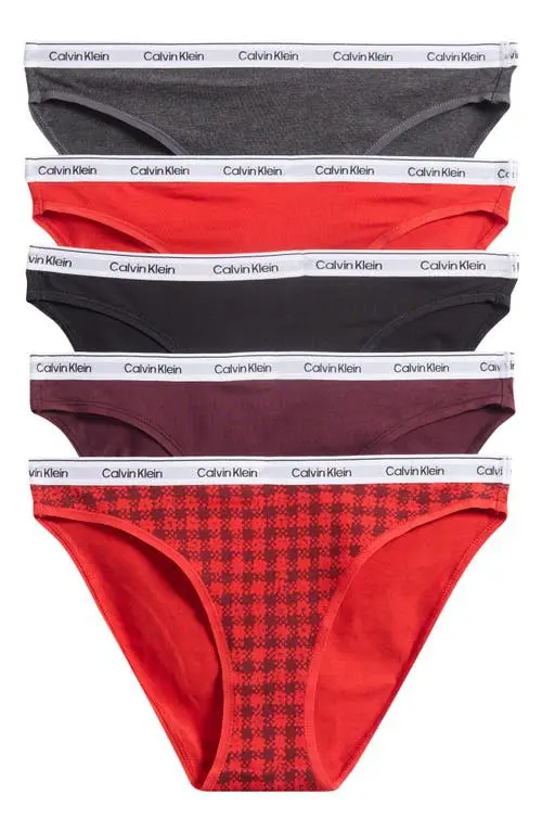 Calvin Klein Assorted 5-pack Logo Bikinis - Grey/red Multi