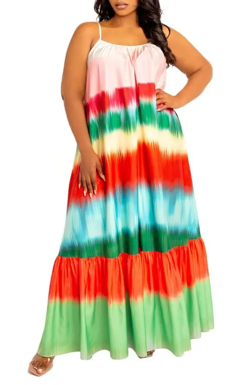 BUXOM COUTURE Gradient Stripe Maxi Dress - Orange Multi