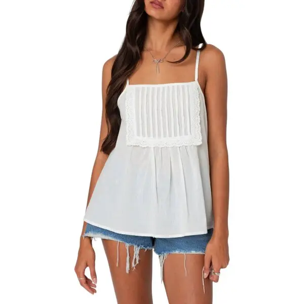 EDIKTED Eyelet Trim Pintuck Bib Camisole