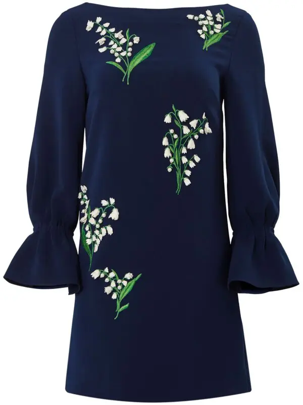 sachin and babi light blue dress Embroidered puff-sleeve minidress in black - Carolina Herrera