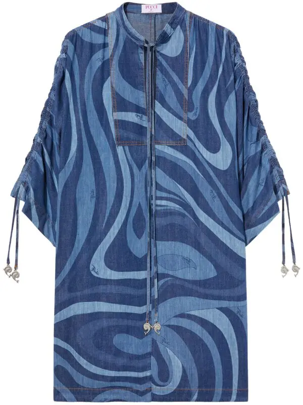Emilio Pucci Marmo-print Denim Kaftan Dress