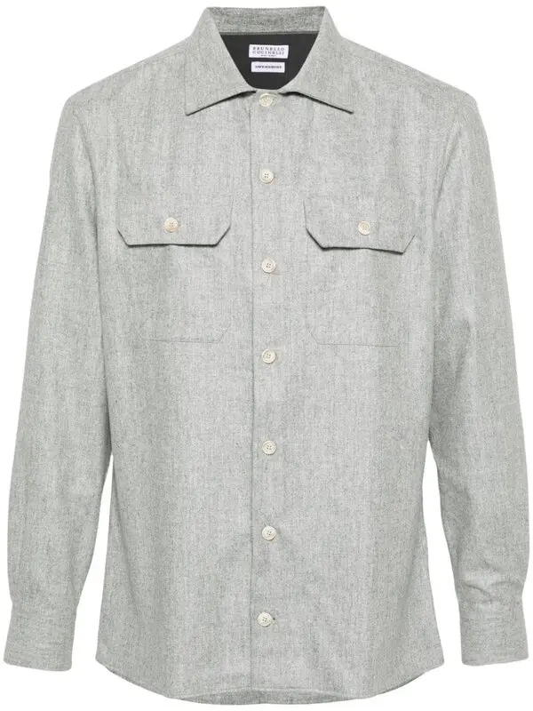 Brunello Cucinelli Mélange-effect Wool Shirt - Grey
