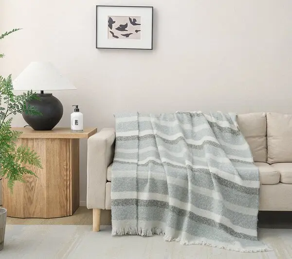 PUR SERENITY Ultra Soft Faux Mohair Stripes Throw Blanket, 5 0 X 60 Inches